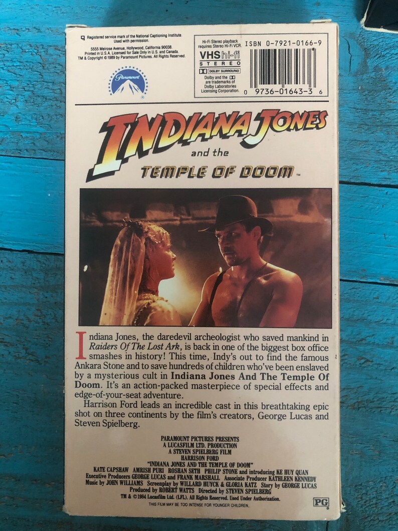 Indiana Jones and the Temple of Doom VHS Movie Starring Harrison Ford ...