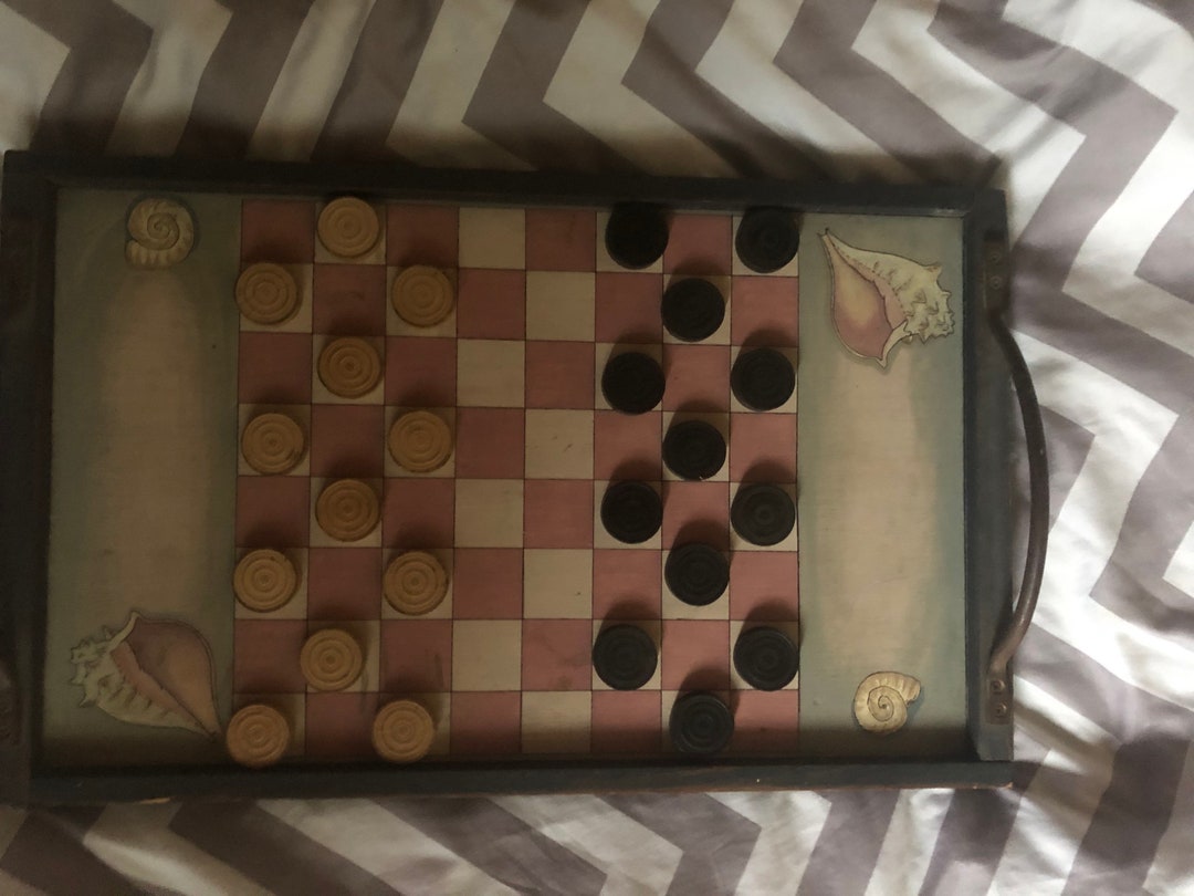 Handmade 19 1/2” X 12” Checkerboard Tray With Antique Wood Checkers - Etsy