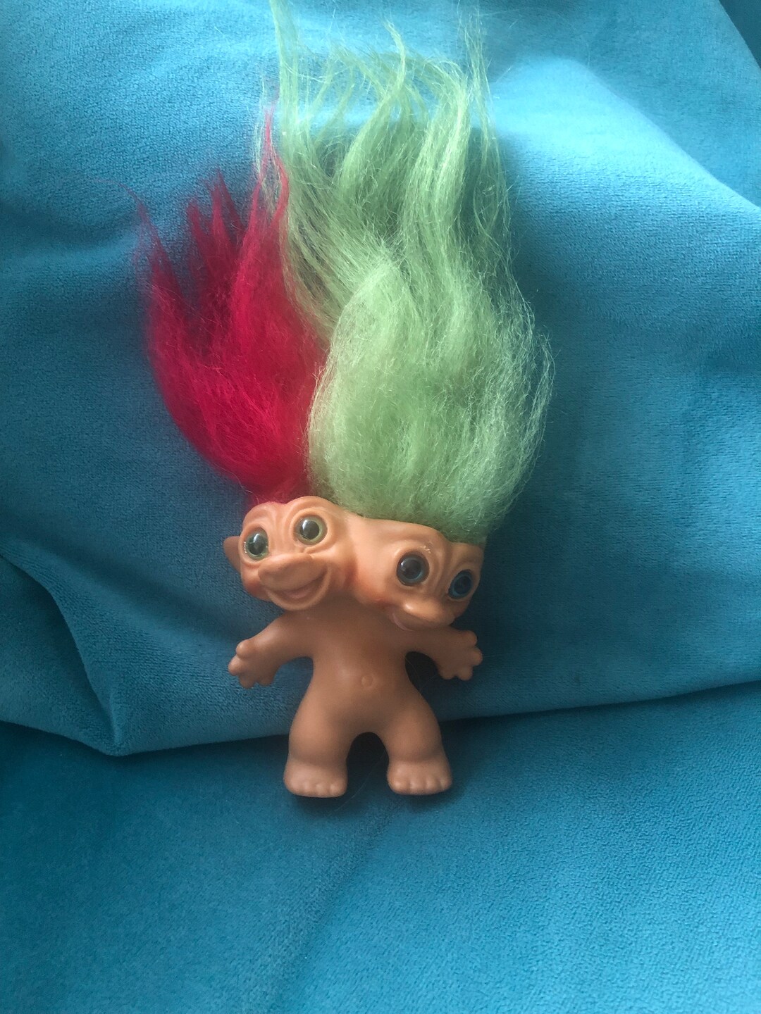Two Headed 1965 Uneeda 3 Troll Doll Red Hair Green Eyes and Green Hair ...