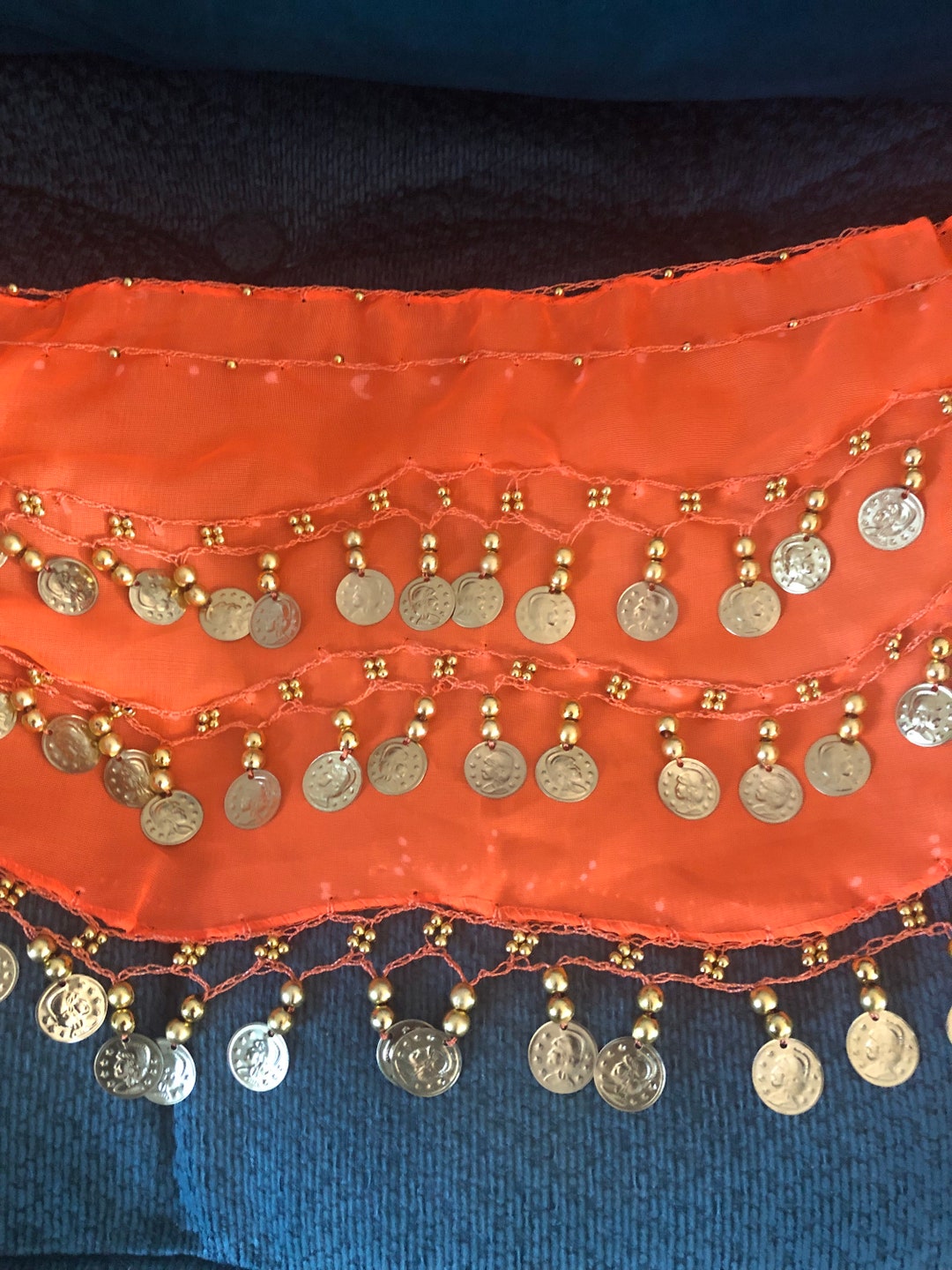 Neon Orange Belly Dancing Hip Scarf With Gold Coins Tie It on the Side ...