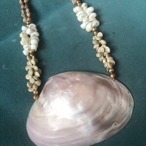 Large Pale Pink Polished Clam Shell Pendant Necklace Hand Beaded With ...