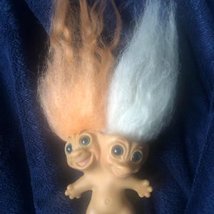 Rare 1960’s Two Headed 3” Troll Doll With Orange and White Hair Blue ...