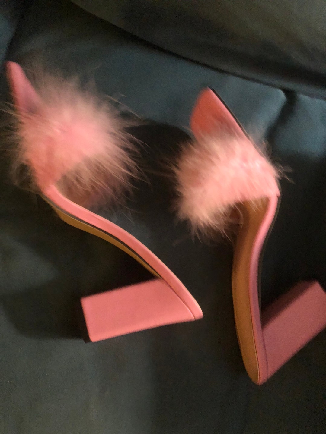Pink Chunky High Heel Slip-ons With Pink Feathers Size 10 - Etsy
