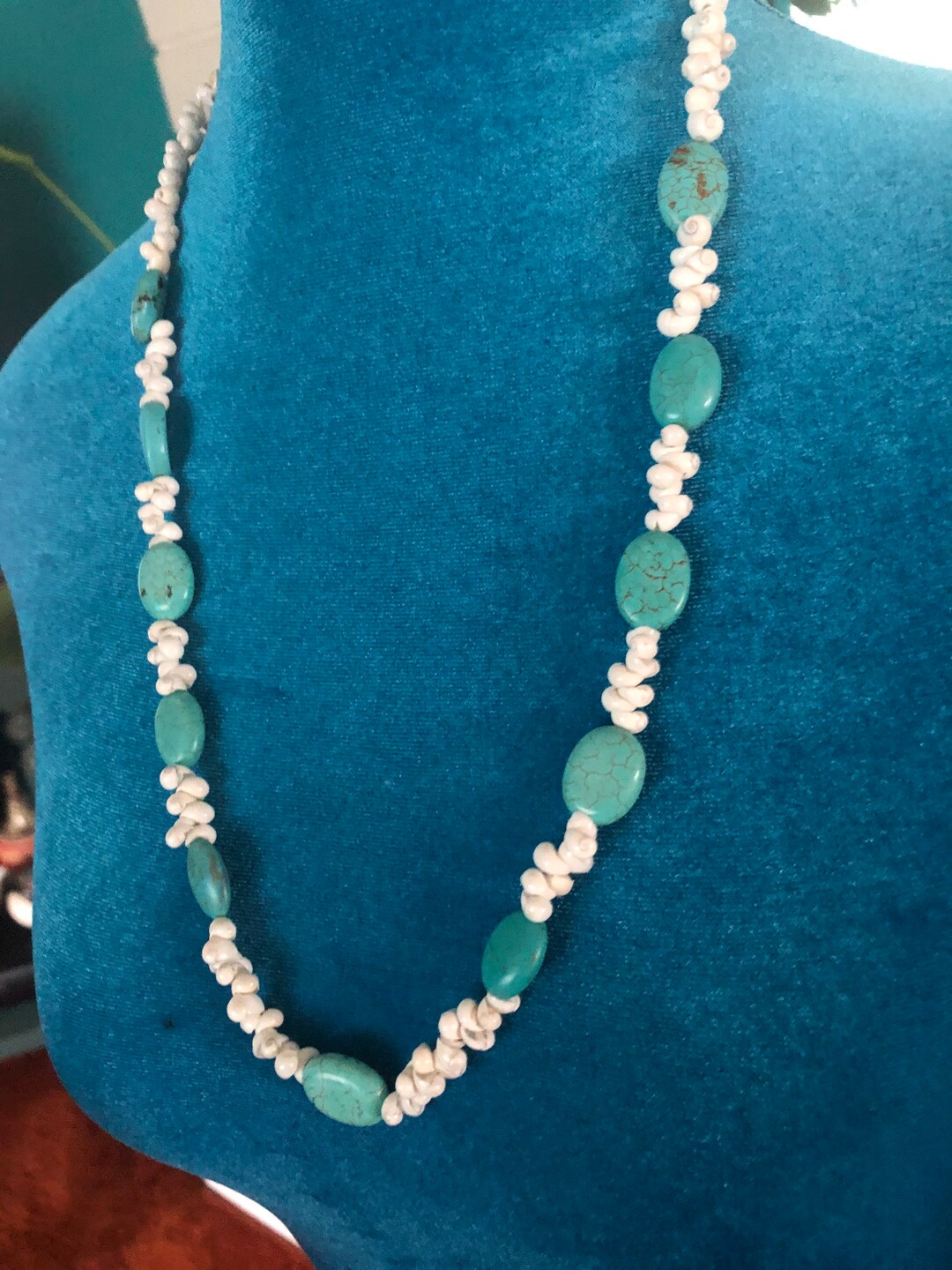 Arizona Turquoise Beads and Tiny White Shells Beaded Necklace - Etsy