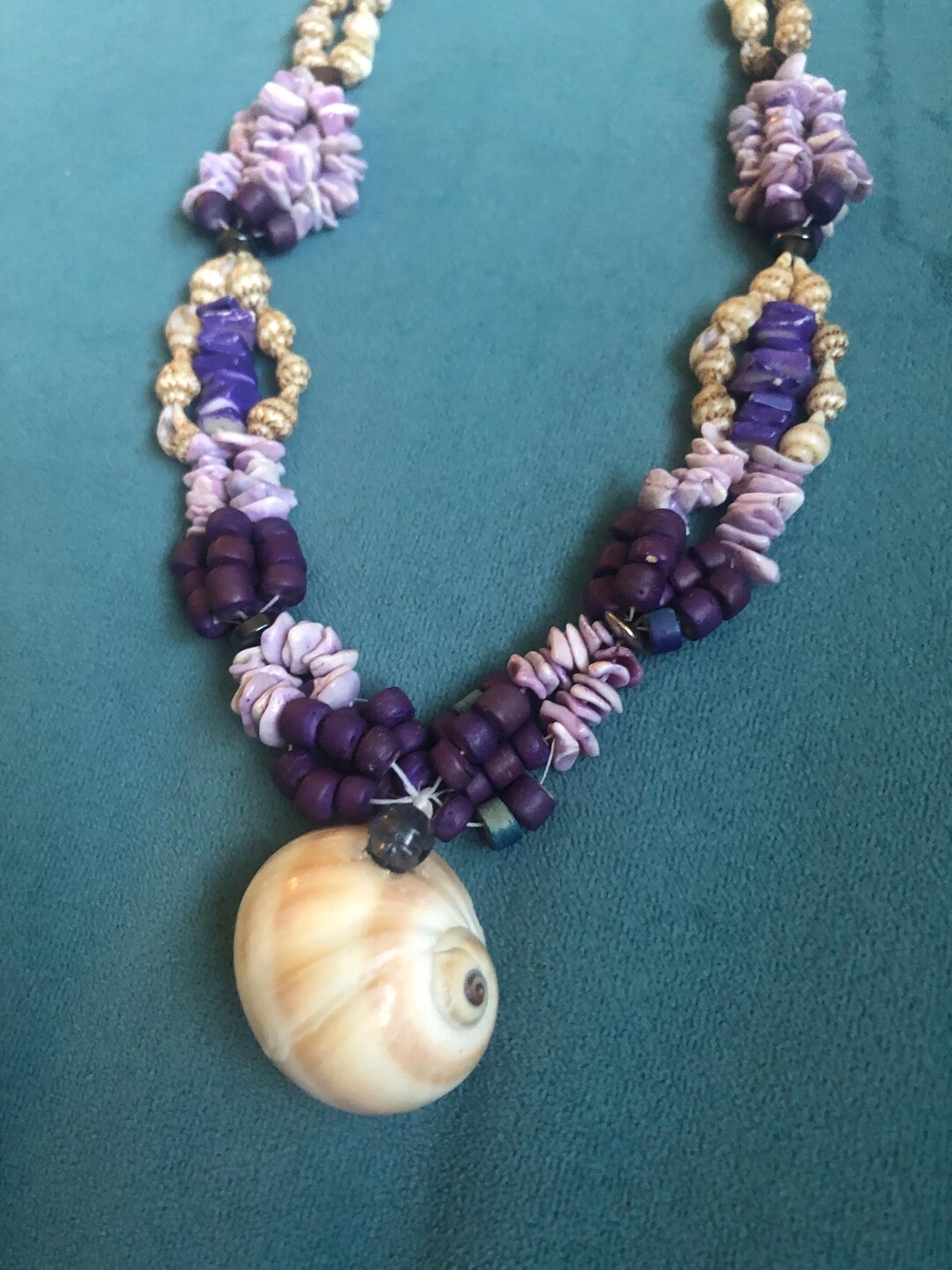 Sea Snail Pendant Necklace With Purple Beads and Shells - Etsy