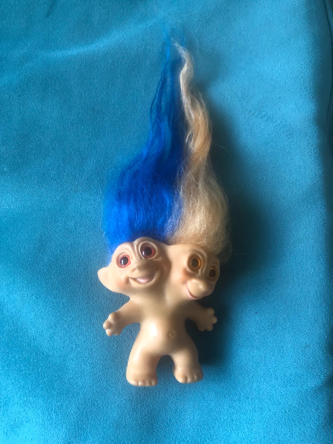 Rare 1965 Uneeda 3” Tall Two-headed Troll Doll With Blue and Orange ...