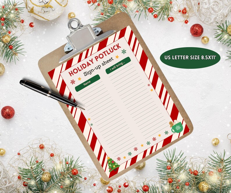Christmas Potluck Sign-up Sheet Template • Editable Canva Printable ...