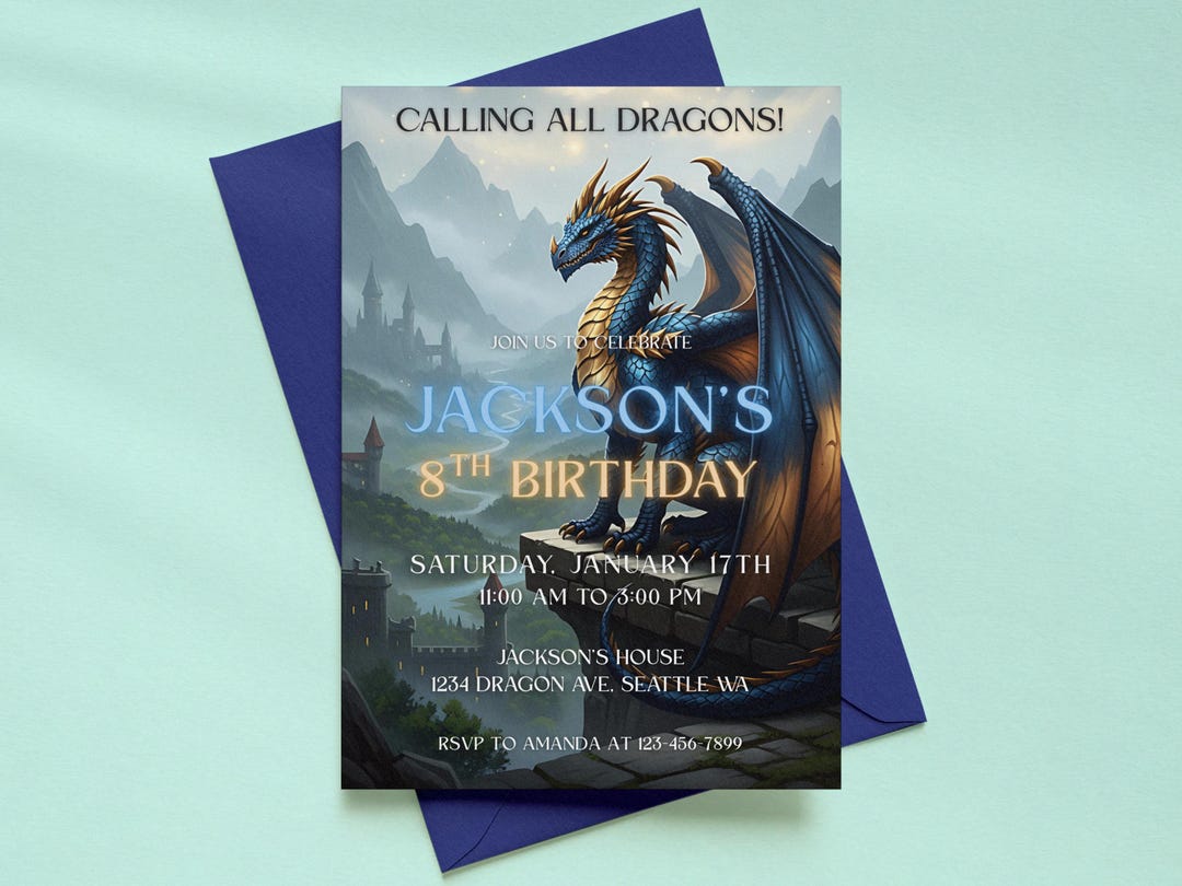 Dragon Birthday Invitation, Editable Fantasy Dragon Party Invite ...