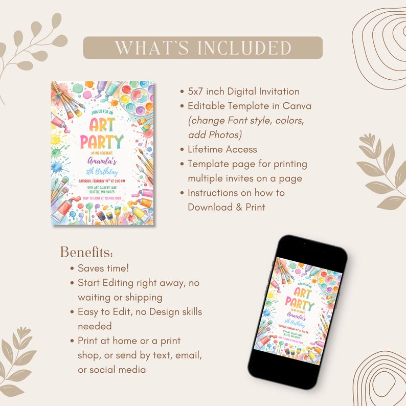 Editable Art Birthday Invitation Template, Creative Painting Artist ...