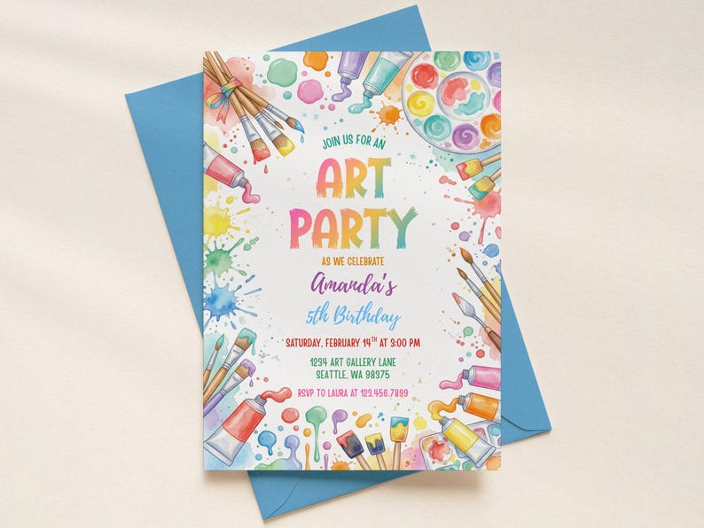 Editable Art Birthday Invitation Template, Creative Painting Artist ...