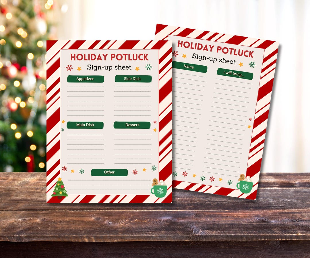 Christmas Potluck Sign-up Sheet Template • Editable Canva Printable ...
