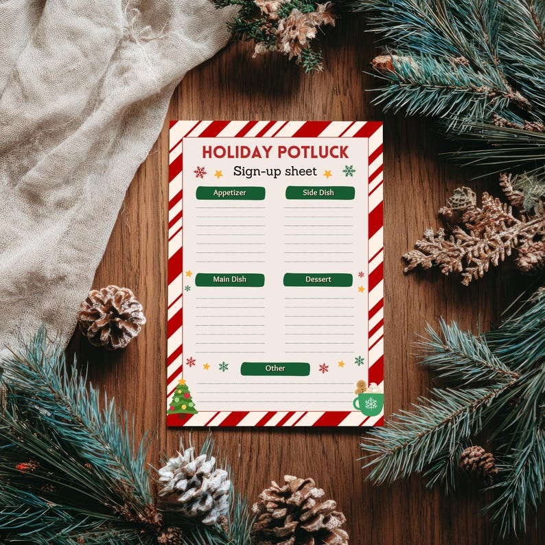 Christmas Potluck Sign-up Sheet Template • Editable Canva Printable ...