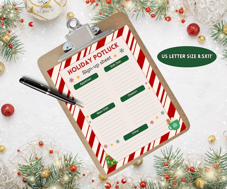 Christmas Potluck Sign-up Sheet Template • Editable Canva Printable ...