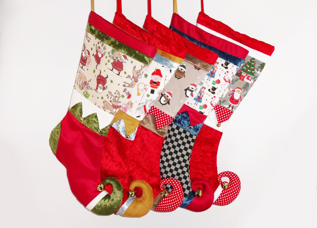 Festive Jester Christmas Stockings, Unique Fun Handmade Elf Toe Xmas ...