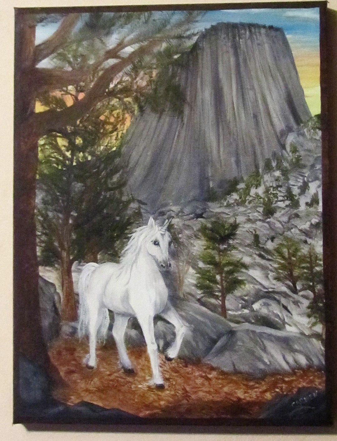 Unicorn at Devils Tower, 12 X 16 Inch Original Oil Painting on ...