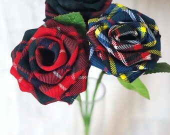 Glasgow Tartan Rose Brooch With Antique Bronze Leaves, Pink Tartan ...