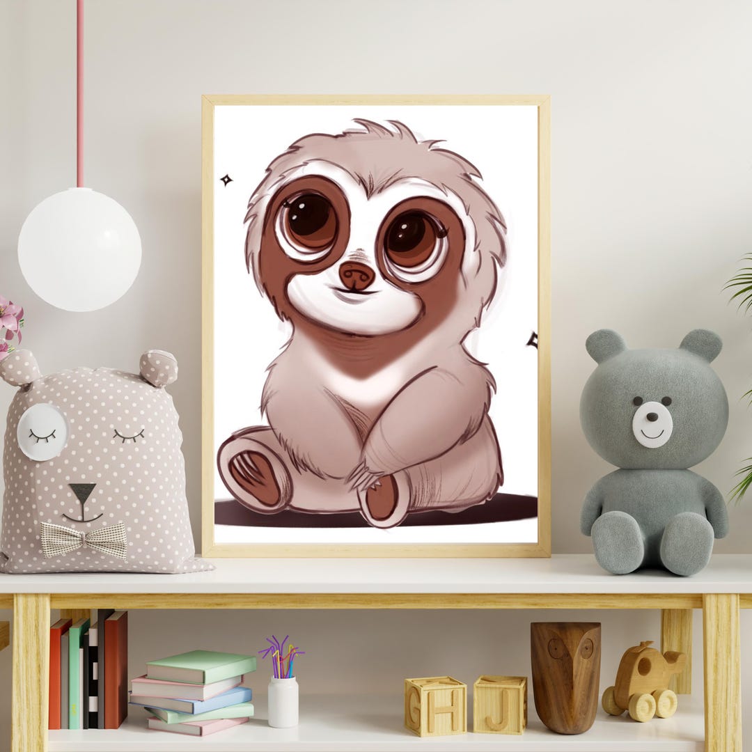 Adorable Hand-drawn Baby Sloth Printable – Instant Digital Nursery Art ...