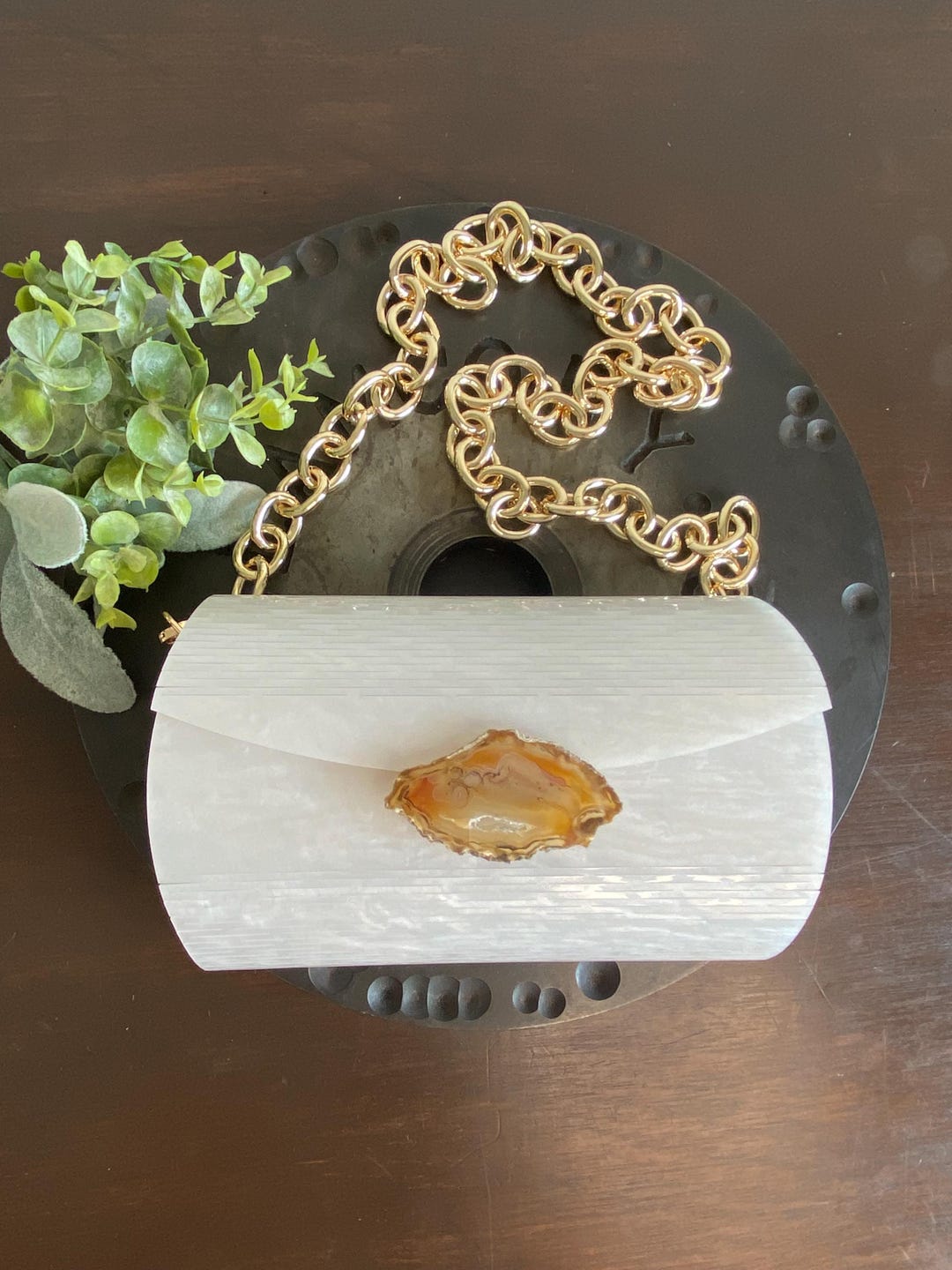 Custom Acrylic Clutch, Handmade Living Hinge Handbag, Agate Slice ...