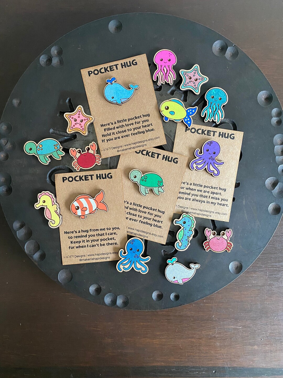 Pocket Hugs, Sea Life Pocket Token, Starfish, Crab, Jellyfish, Miss You ...