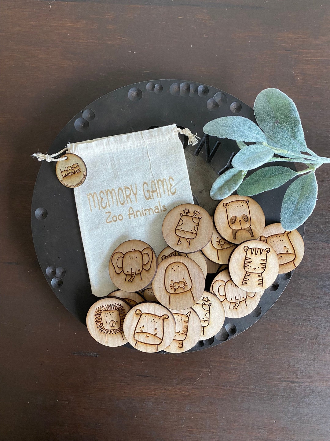 Zoo Animals Wood Memory Game, Wood Matching Game, Wooden Game, Boho ...