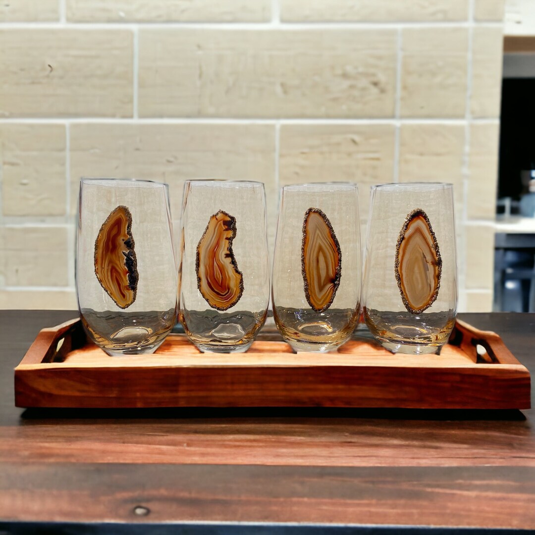 4pc. Agate Cocktail Glass Set, Geode Tumbler, Agate Tall Rocks Glass ...