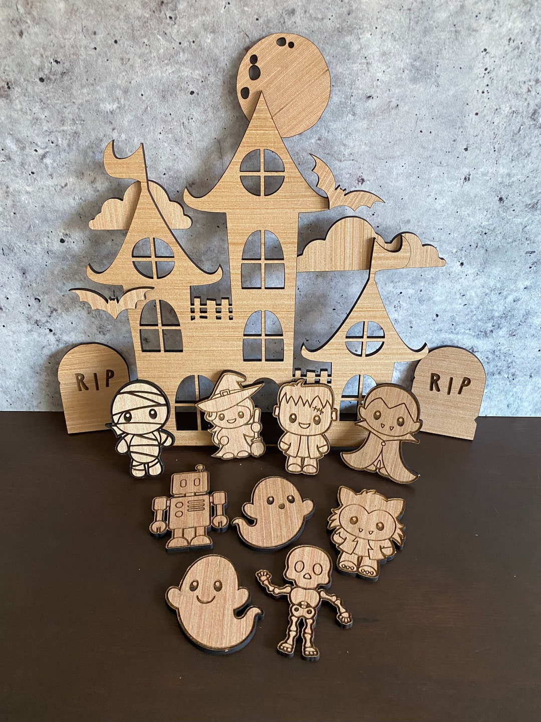19pc. UNFINISHED WOOD Cute Halloween Scene, Laser Cut Halloween Scene ...