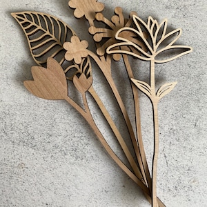 5pc Laser Cut Wooden Flowers, Wooden Flower Bouquet, Wooden Flowers ...