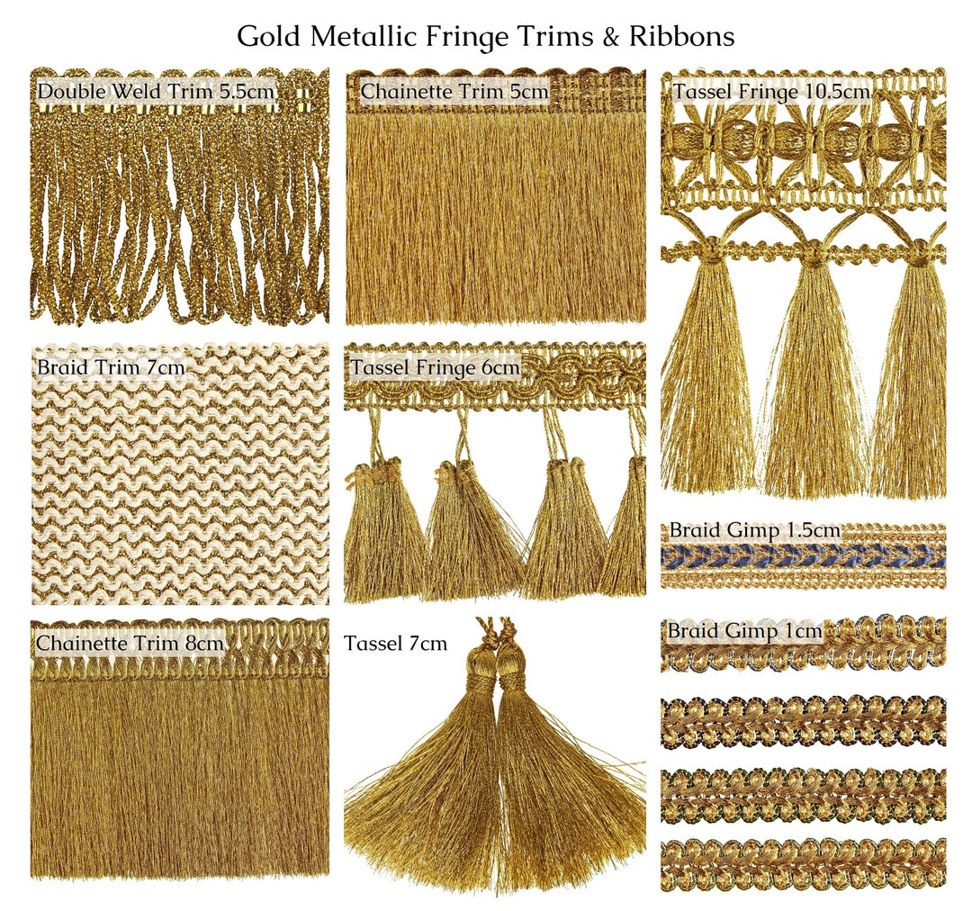 Gold Metallic Threads Lace Ribbon Trims Collection|chainette Fringe ...