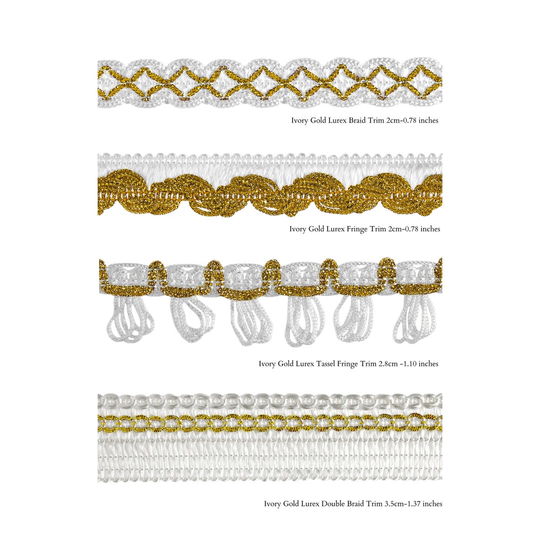Ivory Gold Metallic Threads Rayon Braid Lace Ribbon Trims|2cm-0.78"|2 ...