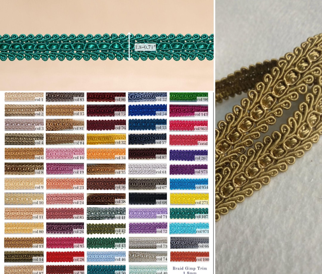 65 Col. Rayon Braid Fringe Trims Braid Trimming Upholstery 1.8cm - 0.7 ...