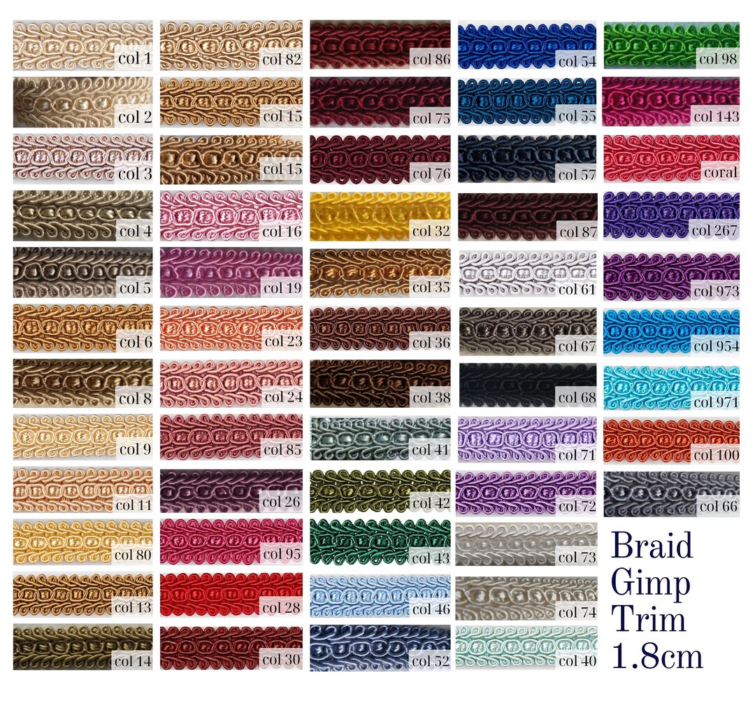 65 Col. Rayon Braid Fringe Trims Braid Trimming Upholstery - Etsy UK