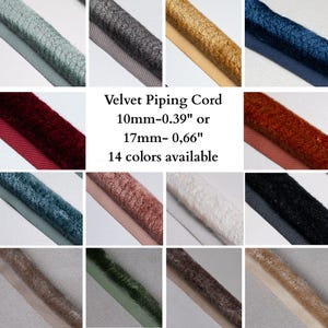 Velvet Piping Cord 10mm-0.39" or 17mm- 0,66''|10 Colors Available/soft ...