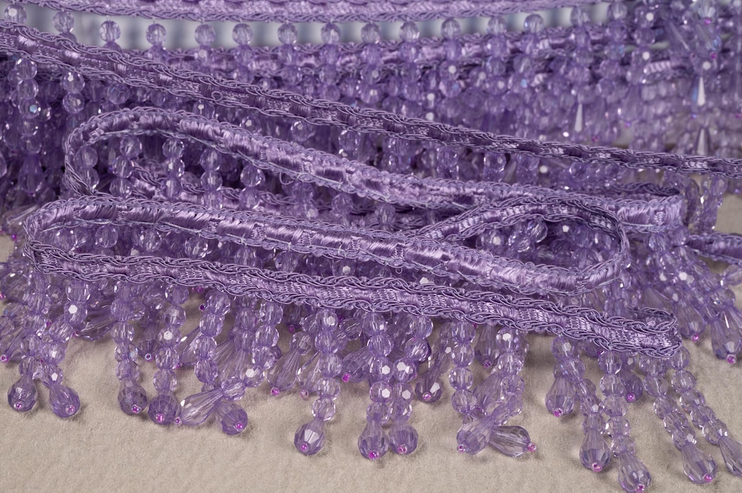 Purple Crystal Beads Fringe Trimming | 5cm - 2 Inches Height Luxury ...
