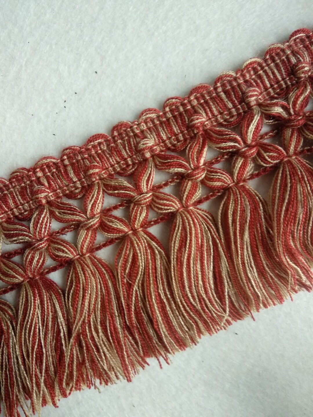 Rust Brown Beige Braid Tassel Fringe Trim| 8cm - 3.15" Wide Lace Trim ...