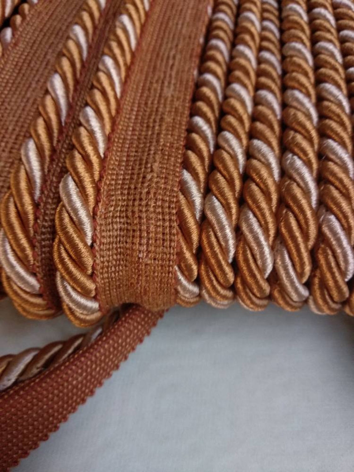8mm-0.35" Rayon Flanged Piping Cord | Rust Gold Light Beige Twisted ...