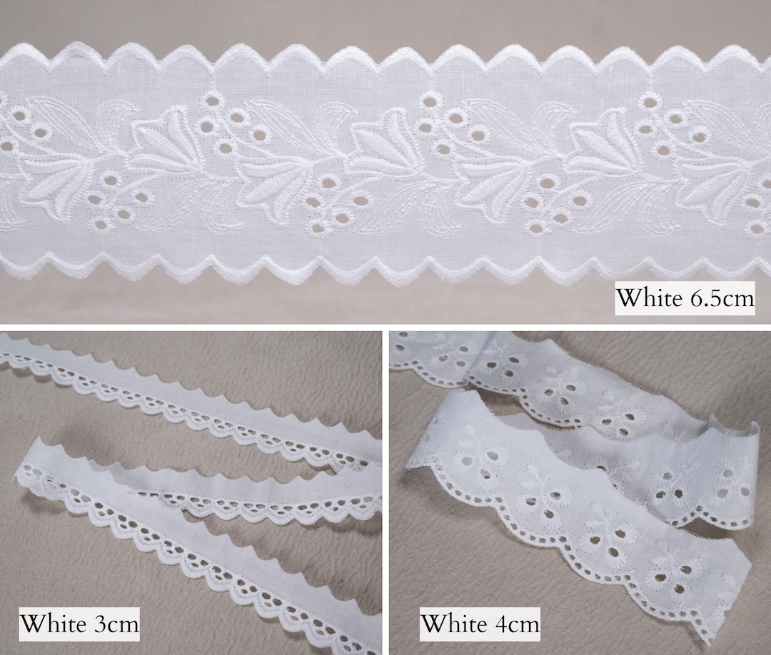 White Vintage Cotton Lace Ribbon Trims|3cm, 4cm, 6.5cm Wide Cotton ...