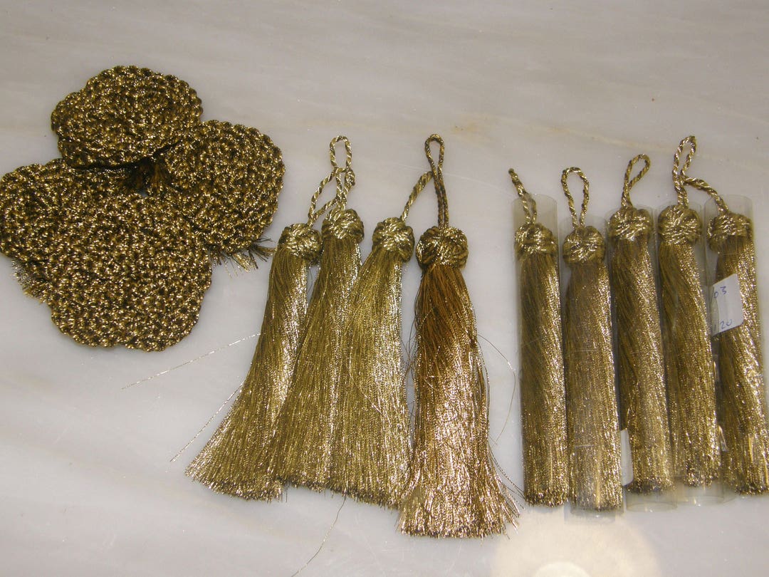 Gold Metallic Fiber Key Tassel With Rosette | 10cm-3.93 Inches Tassel ...