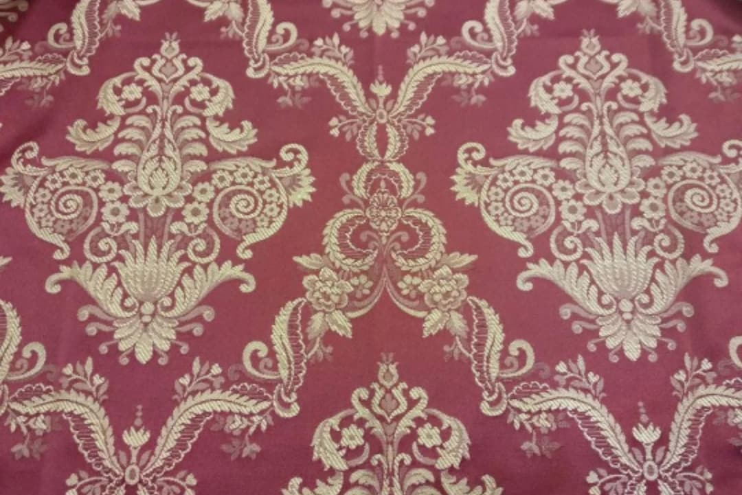 Red Beige Damask Classic Jacquard Light Upholstery Fabric | 280cm-110 ...