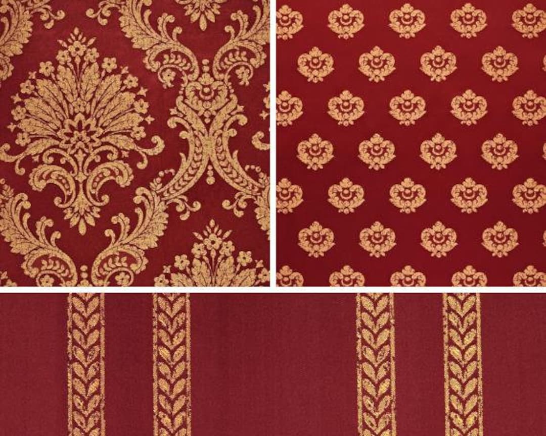 Red Gold Classic Damask Jacquard Curtains-drapes, Upholstery Fabric ...