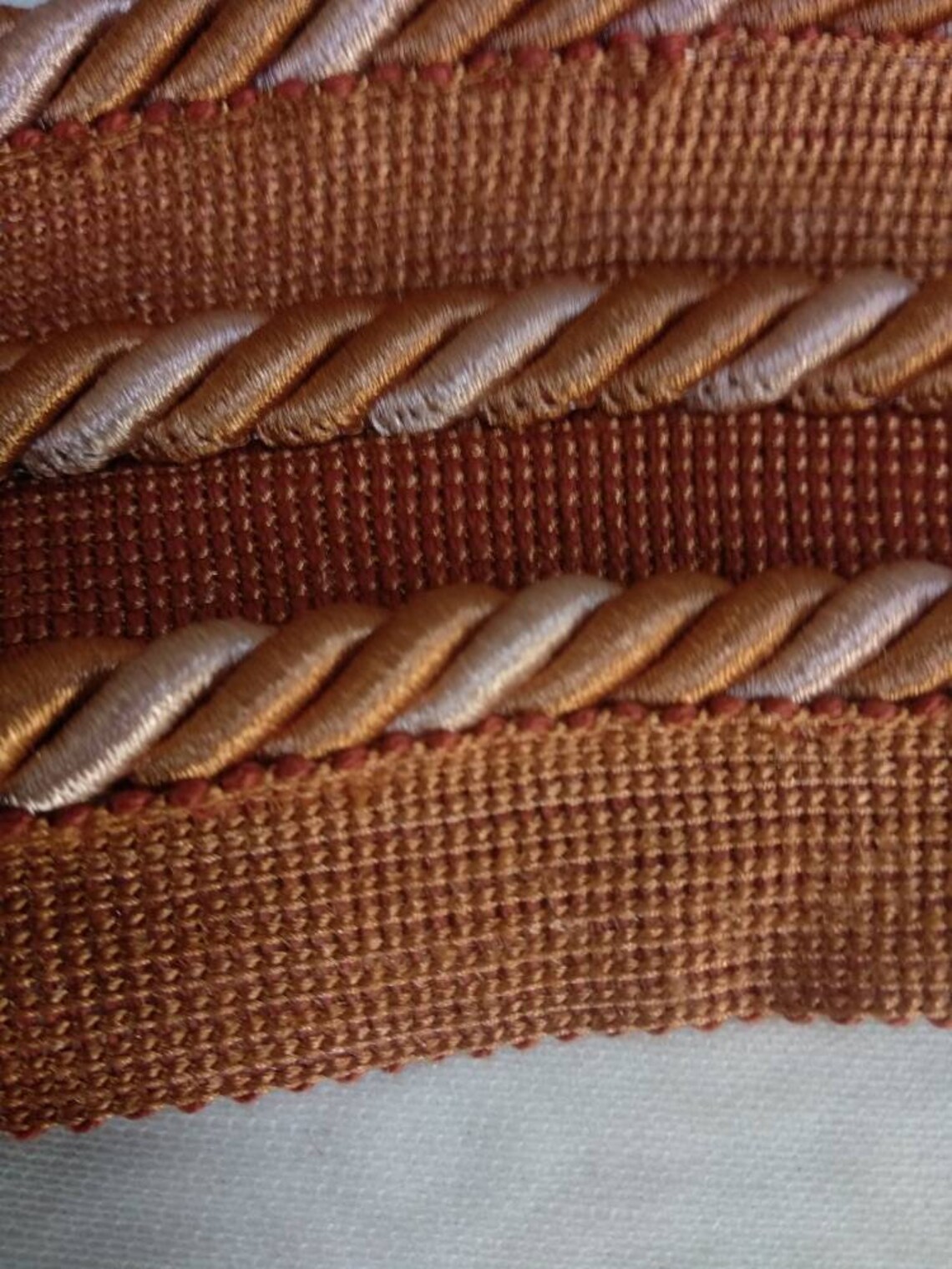 8mm-0.35" Rayon Flanged Piping Cord | Rust Gold Light Beige Twisted ...