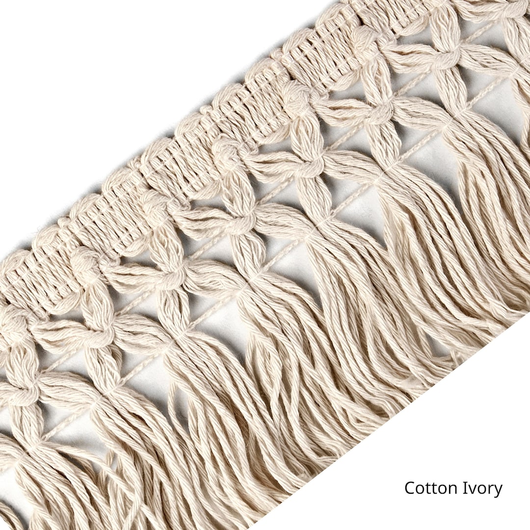 Natural Ivory 100% Cotton Braid Tassel Fringe Trim | 8cm - 3.15" Lace ...