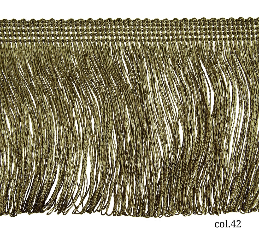 Dark Olive Oil Rayon Double Weld Fringe Trim10 Cm 4 Inch Height Fashion ...