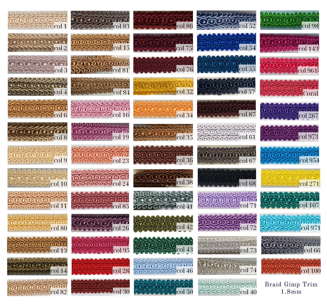 65 Col. Rayon Braid Fringe Trims Braid Trimming Upholstery 1.8cm 0.7 ...