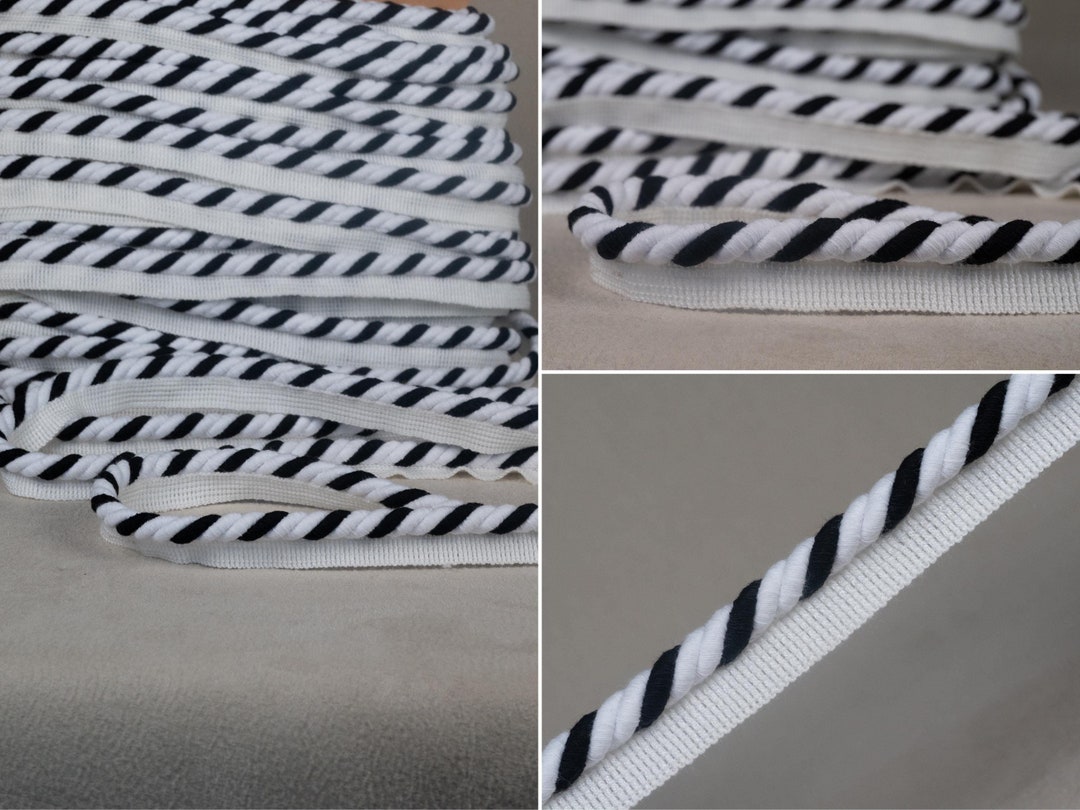 Cotton Black & White Flanged Piping Cord| 10mm (0.39