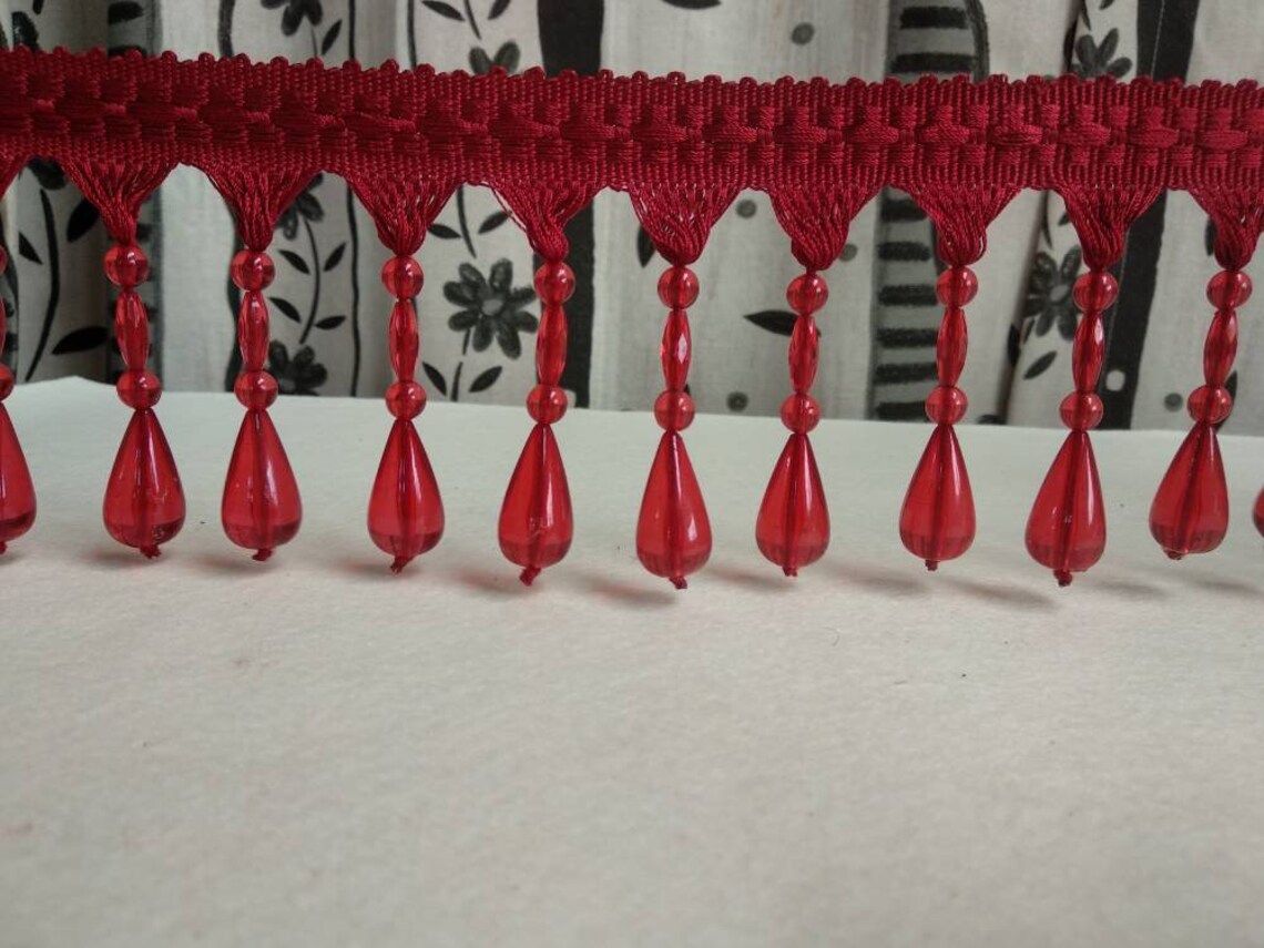 Red Beads Fringe Trim/10 Cm 3.94 Inches Heightbeaded Fringe - Etsy