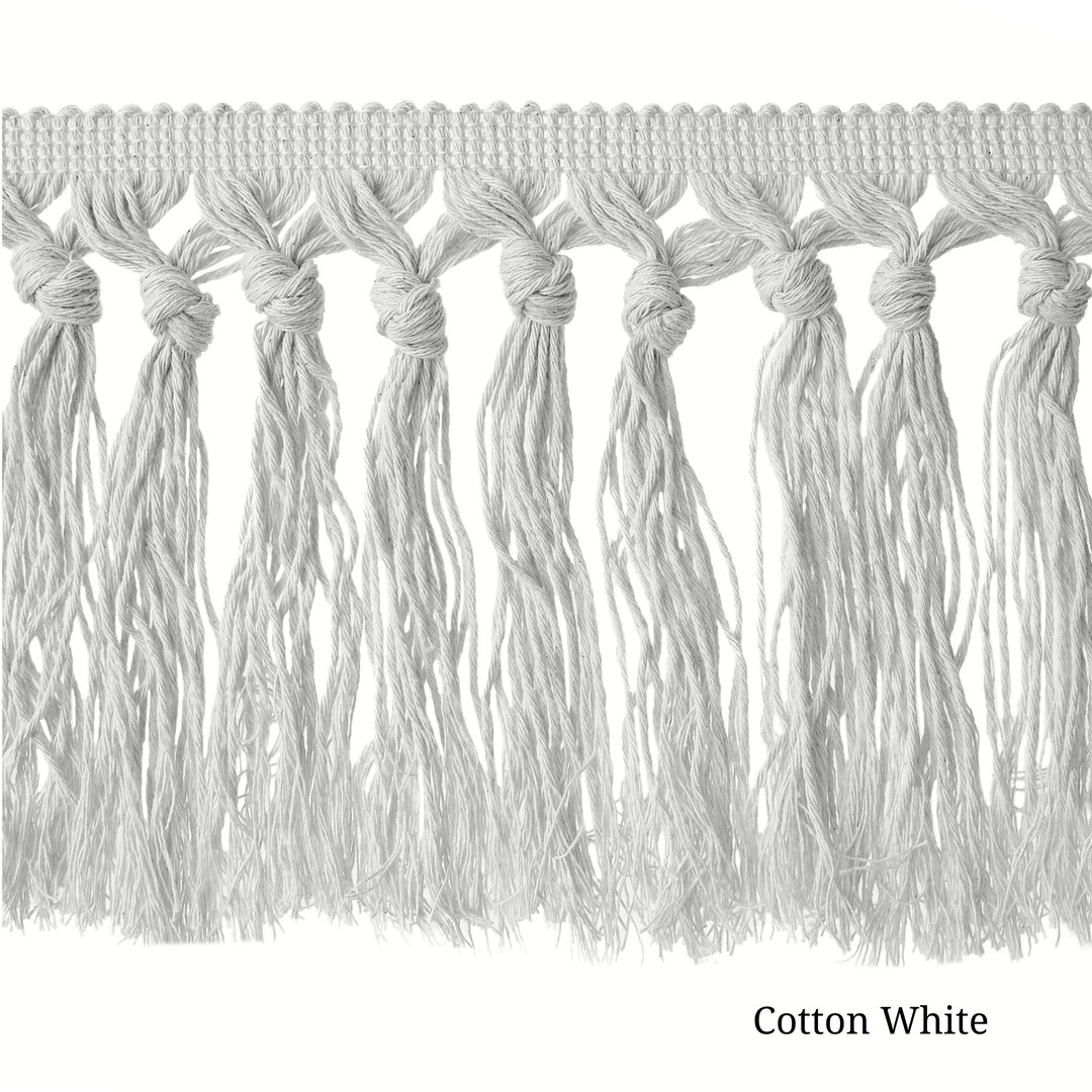 White Knotted 100% Cotton Tassel Fringe | 14 Cm - 5.52 Inches Cotton ...