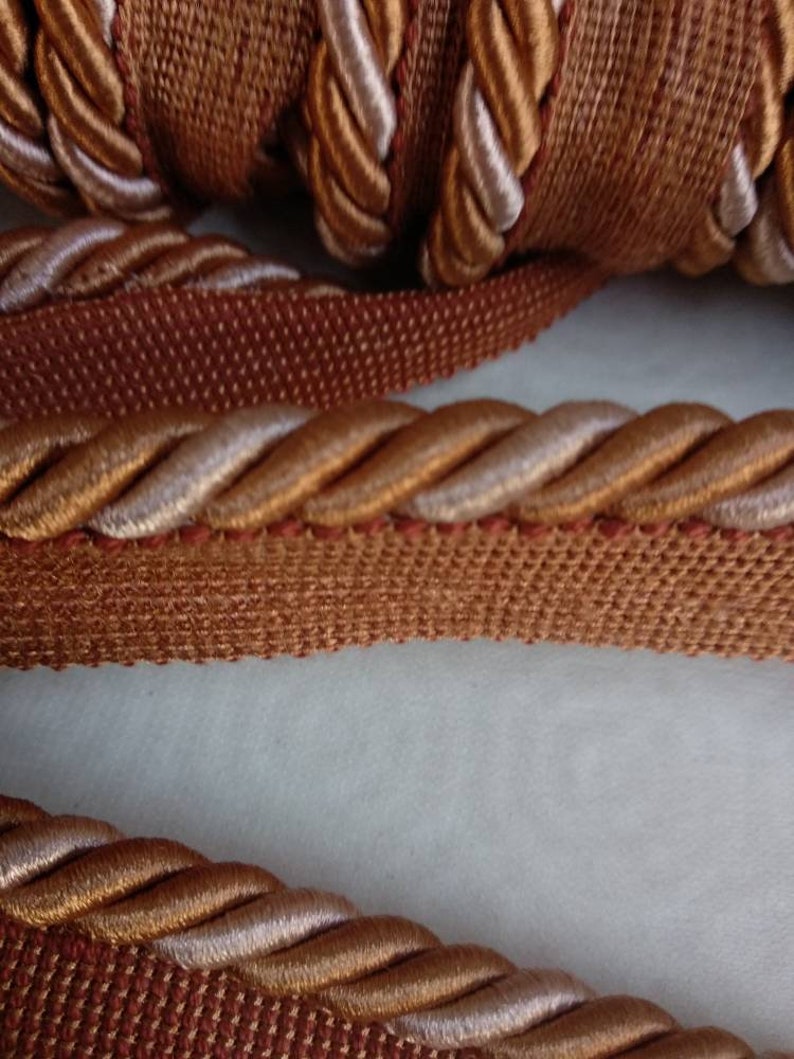 8mm-0.35" Rayon Flanged Piping Cord | Rust Gold Light Beige Twisted ...