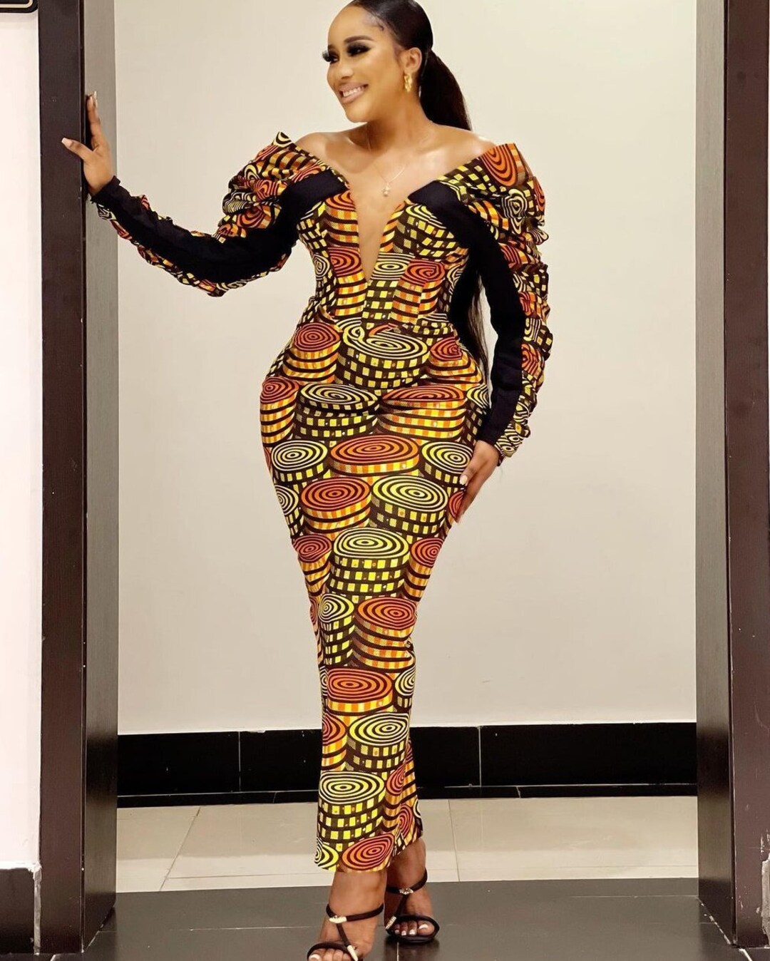 Ankara Close Fitting Dress With Cowl Sleeve - Etsy