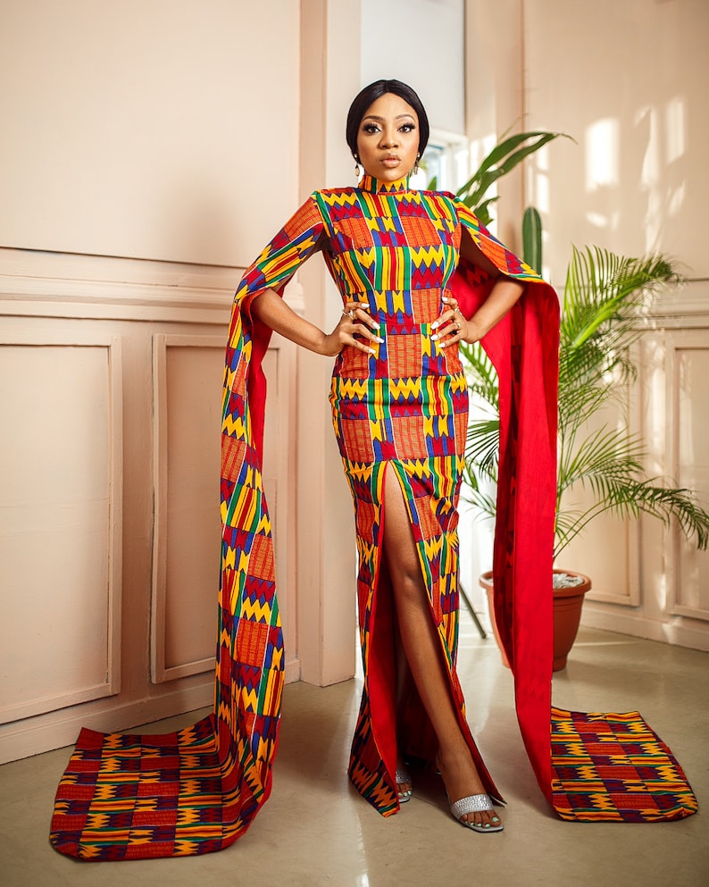 African Queen Ankara Print Cape Dress | Etsy