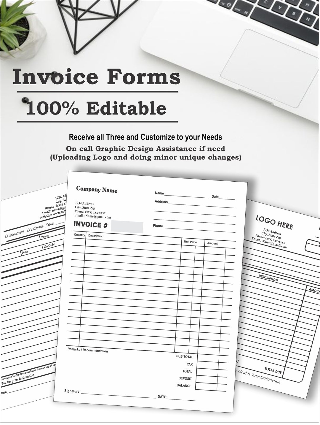 Editable Invoices - 3 Versions - PDF File - Etsy